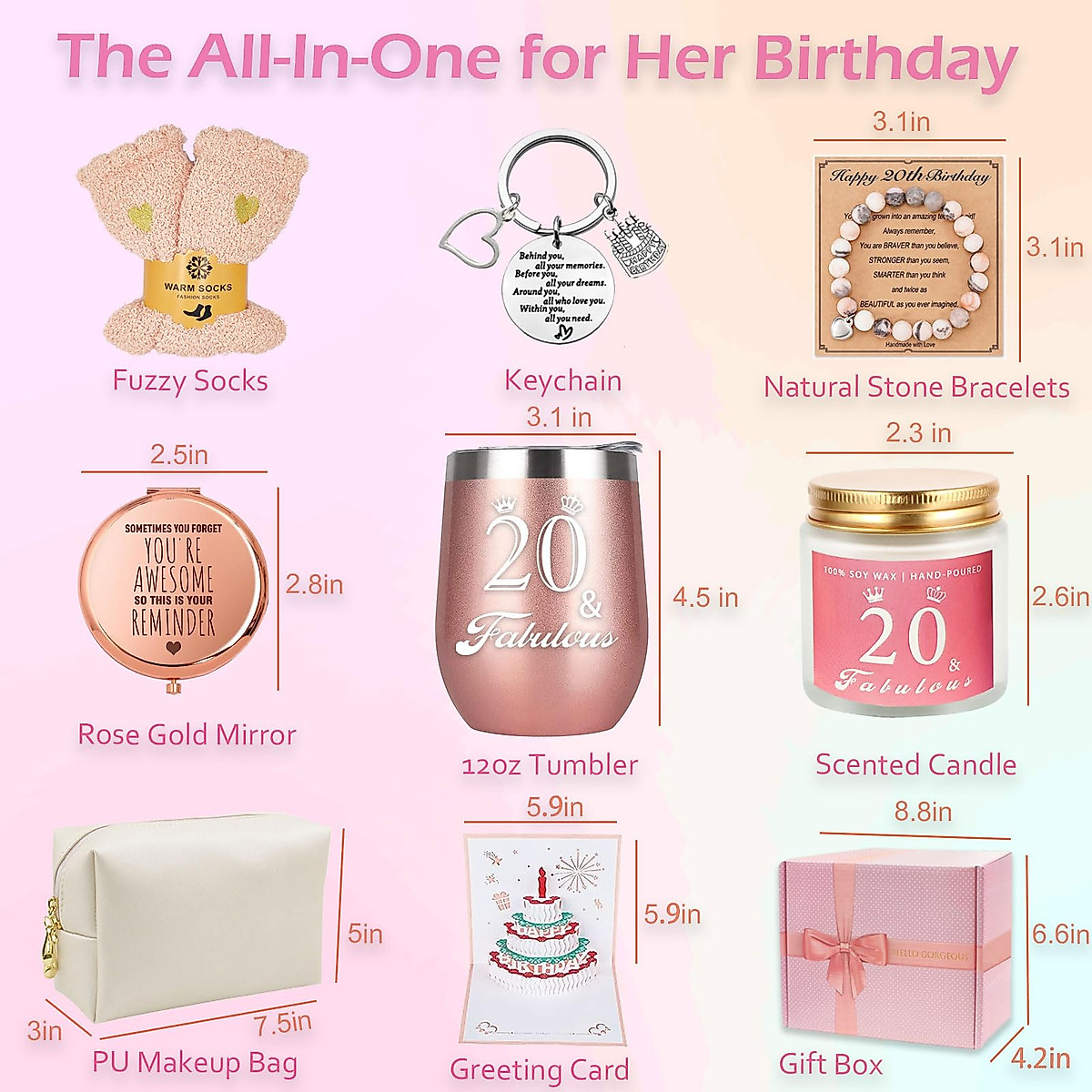 20th Birthday Gifts For Girls, 20 Year Old Girl Birthday Gifts, Happy 20th Birthday Basket Gifts Box for Best Friends Female Daughter Sister Her Girlfriend Coworker Bestie Women Birthday Unique