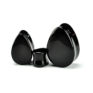 Mystic Metals Body Jewelry Black Onyx Stone Teardrop Plugs - Sold as a Pair (7/16" (11mm))