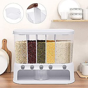 5-Grid Rice Dispenser, Dry Food Grain Dispense Wall Mounted Rice Container Kitchen Rice Storage Box Rice and Grain Storage Container Pantry Organization and Storage Suitable for Rice, Millet
