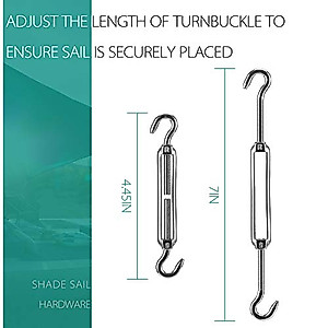 40Pcs Sun Shade Hardware Kit - Retractable 4.45'' to 7'' 304 Heavy Duty Stainless Steel Installation Replacement for Installing Rectangle Square Triangle Shade Sail in Outdoor Patio Garden