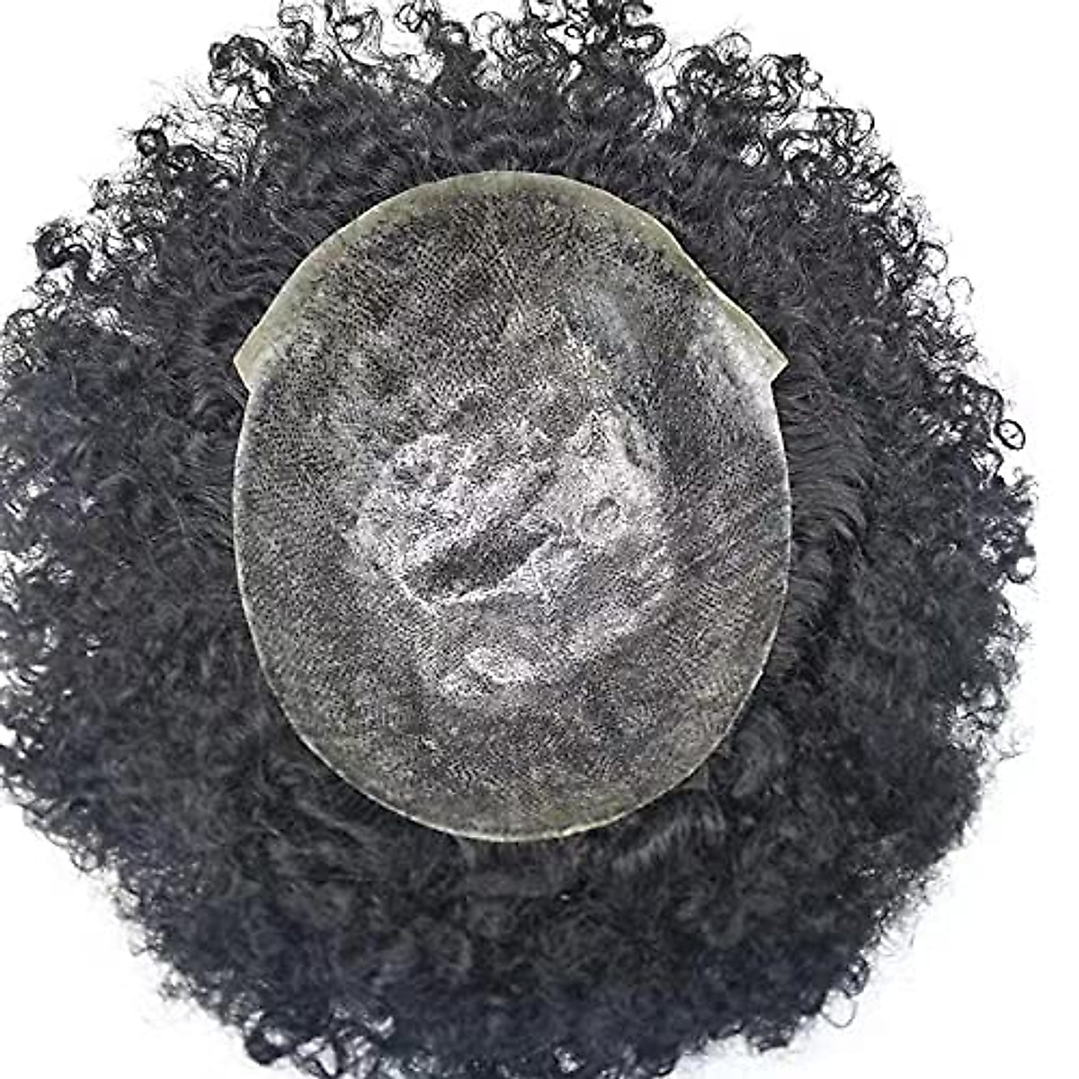 CURVE HAIR afro Toupee For Black Men African American Afro Hair Systems Full Poly THIN SKIN Hair Units Black Men Brazilian Human Hair Male ALL PU Hair Replacement with weaves(8"X10", #1Jet Black-12mm Afro Wave Curl)