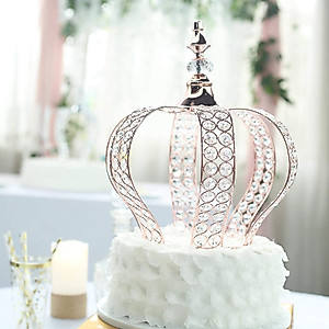 TABLECLOTHSFACTORY 14" Rose Gold Crystal Metallic Royal Crown Cake Topper with 168 Acrylic Beads For Wedding Birthday Party Special Event