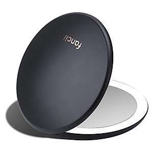 Fancii LED Lighted Travel Makeup Mirror, Rechargeable with 10x/1x Magnifying & 3 Light Settings - Compact, Portable, Large 5” Wide Hand Mirror for Handbag and Purses (Black)