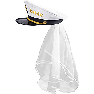 MGupzao Bride Sailor Hat, Nautical Costume Headwear for Wedding, Bachelorette Party, Beach Party, Bridal Party Gift and Decoration, One Size Fits All, White Veil Included