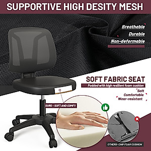 KIZECK Armless Swivel Computer Office Desk Task Chair with Rolling Wheels for Home Study and Work, Mesh Back, Black