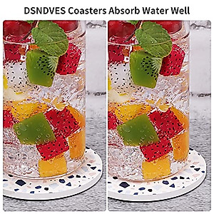 Coasters with Holder, Absorbent Coasters by DSNDVES, Set of 6 Ceramic Coasters, Marble Style Drink Coasters with Cork Base, Bar Coasters, Round Stone Coasters for Table Protection Terrazzo 34