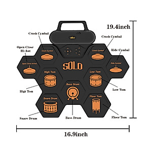 Electronic Drum Set, Electric Roll-up Drum Set with 9 Drum Practice Pads with Drum Sticks and Foot Pedals, E Drum Set with Built-in Speaker and Headphone Jack Great Holiday Birthday Gift for Kids