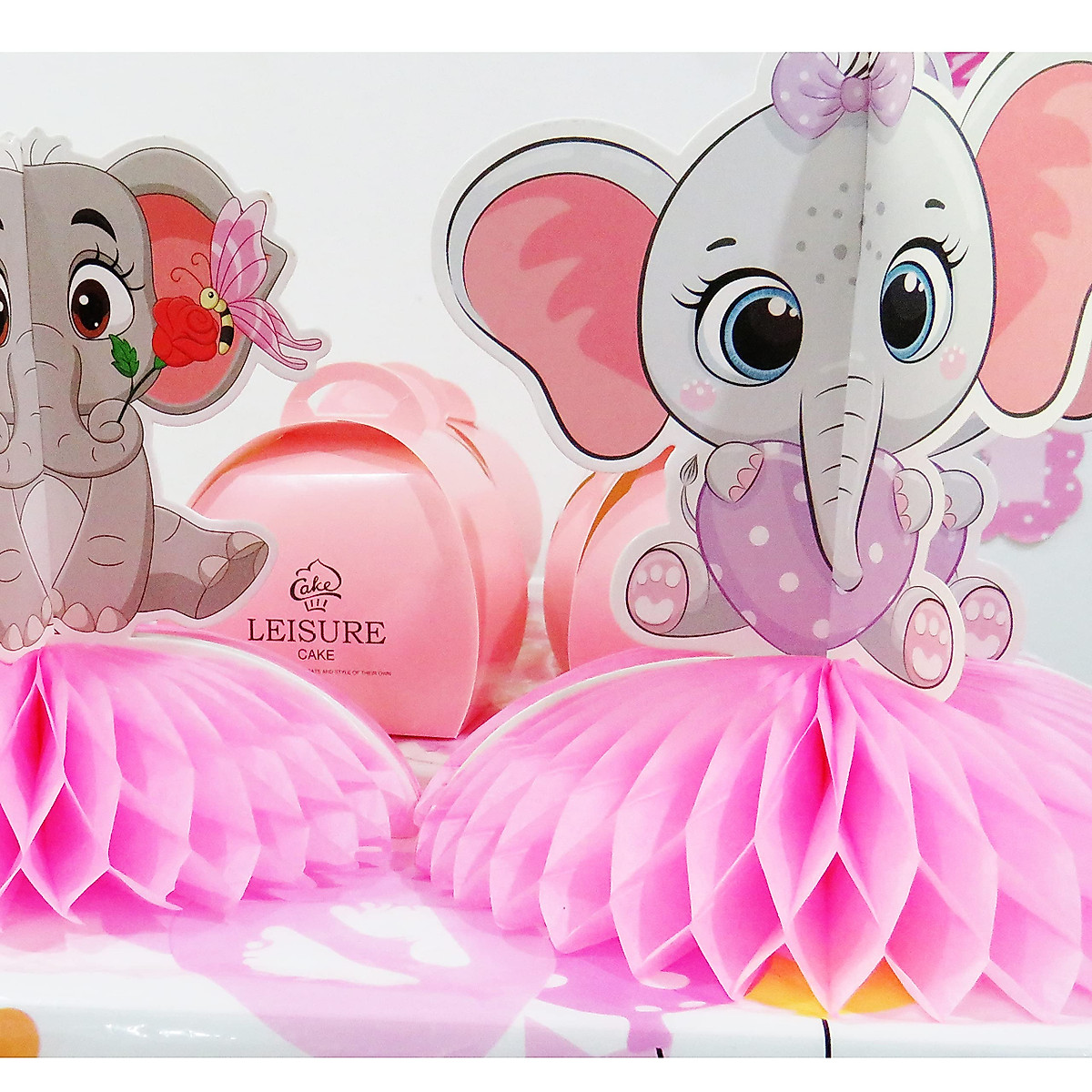 Welliboom Pink Elephant Honeycomb Centerpieces It's A Girl Table Decorations Door Hanging Porch Sign,Little Peanut Cutouts for Elephant Theme Baby Shower,Baby Girl Welcome baby Party Supplies