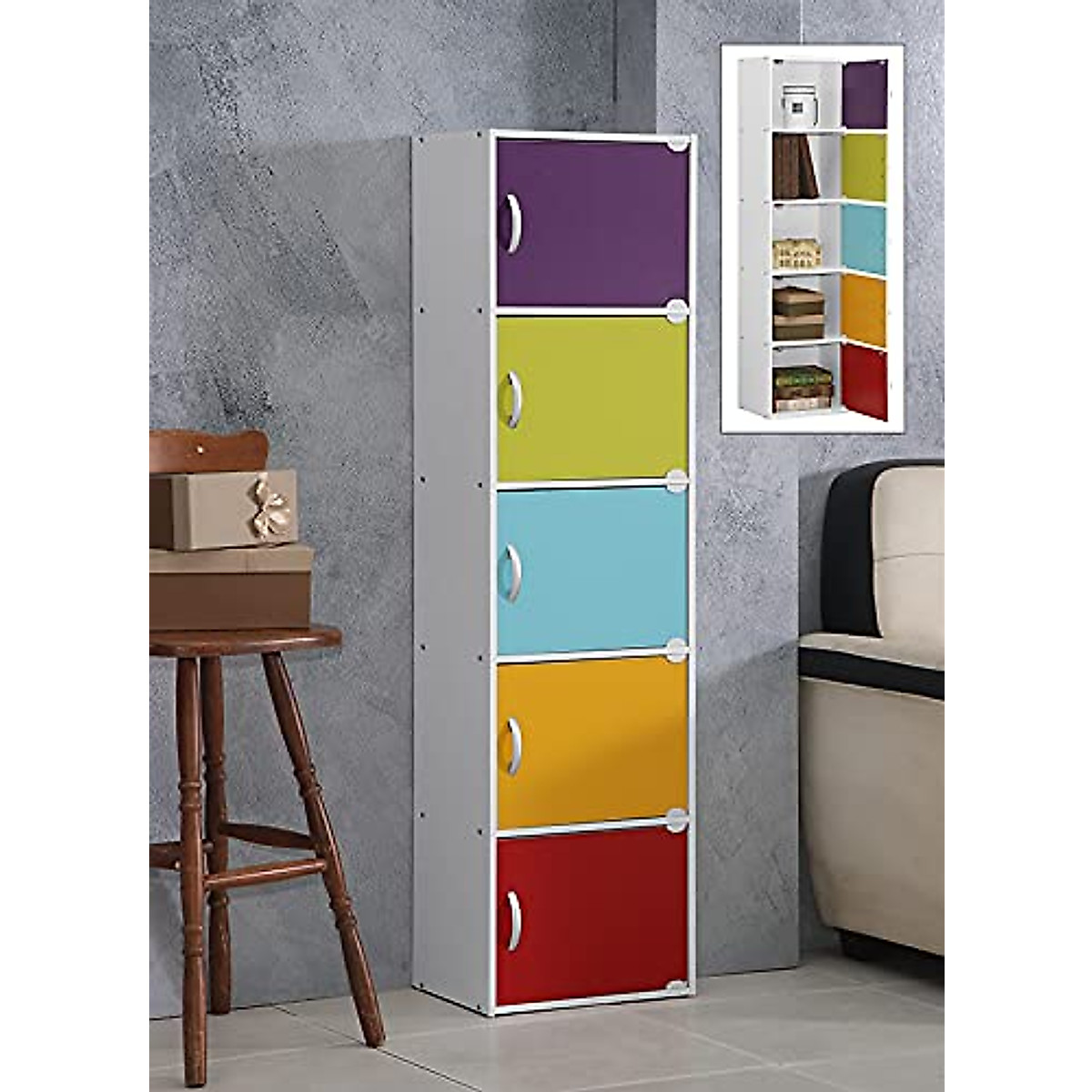 HODEDAH IMPORT Bookcase, Rainbow, 5 Door