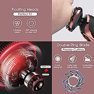 Electric Razor for Men, 4-in-1 Electric Shavers Cordless Face Shaver Rechargeable Men’s Razor Waterproof Rotary Shaver with Charge Station Nose Sideburns Trimmer Cleaning Brush Gift for Father Him