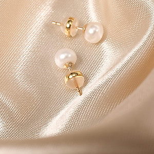 CowlynI Pearl Earrings Freshwater Cultured 14k Gold Plated AAAA+ Quality Handpicked Pearls Stud Hypoallergenic Valentines Day Gifts Jewelry for Women Men
