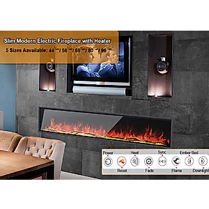 Electric Fireplace Heater 96" WiFi -Enabled Built-in Recessed Fireplace Unit with 251 Realistic Flame Color Combinations, Single-Sided 1500/750 Watt Heat Fire Place Insert Linear (44" Slim)