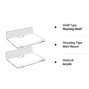Acrylic Floating Shelf, 2 Pack Wall Mount Shelf for Speaker Monitor Living Room Wall Decor, 7.9x5.9