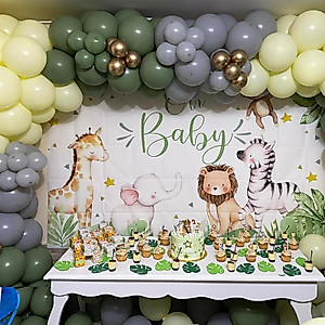 Mocsicka Jungle Safari Boy Baby Shower Backdrop Wild Animals Safari Party Decorations Oh Baby Jungle Theme Tropical Green Leaves Baby Shower Banner Supplies