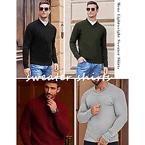 ZAFUL Mens Shawl Collar V Neck Sweater Shirts Lightweight Long Sleeve T Shirts Fitted Knitted Pullover Thermal Top Light Grey