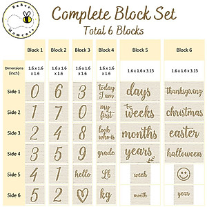 Baby Milestone Blocks - Monthly Baby Milestone Wood Blocks for Keepsake Photography - Set of 6 Baby Age Blocks for Pictures Ages Newborn to Weeks, Months, Years with Welcome Baby Age Sign & Bag