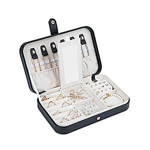 V-LAFUY Small Jewelry Box, Travel Jewelry Case Portable Jewelry Boxes for Women, 2-Layer Travel Jewelry Box, Gift for Women Girls, Women's Day gifts, Black N