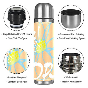 Stainless Steel Leather Vacuum Insulated Mug Flower Thermos Water Bottle for Hot and Cold Drinks Kids Adults 16 Oz