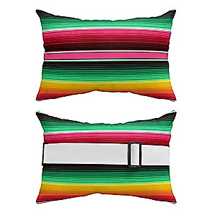 Recliner Head Pillow Ledge Loungers Chair Pillows with Insert Colorful Mexican Stripes Green Red Yellow Lumbar Pillow with Adjustable Strap Outdoor Waterproof Patio Pillows for Beach Pool, 2 PCS