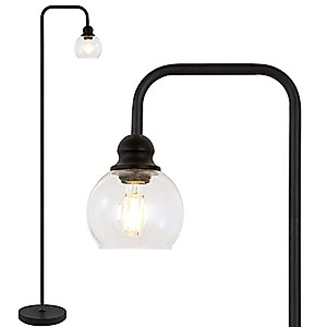 Modern LED Floor Lamp, Industrial Floor Lamps with Hanging Clear Glass Shade, Black Classic Reading Tall Lamp for Office, Standing Lamps for Living Room Study Room Bedroom Farmhouse(Bulb Incl.)