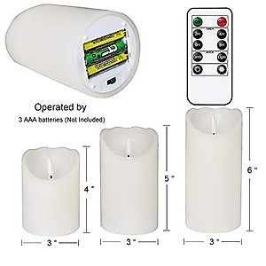 Eldnacele Flameless Flickering Candles with Remote Timer, 3D Wick Real Wax Battery Operated White Pillar Candles with Remote Set of 3 for Home Wedding Party Christmas Decoration (D3” x H4”5”6”)