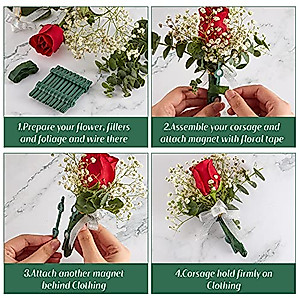 Floral Boutonniere Magnets Corsage Brooches Magnet and Elastic Pearl Wrist Bands Wristlets Corsage Accessories for Handmade Wedding Prom Bride Boutonnieres Corsage (14)