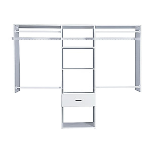 SOLRIG Wall Mounted Closet System, with Hanging Rod and All Hardware Kits, Large Garment Rack Shelves and One Drawer, Need to be Assembled, MDF with White Color for Bedroom and Closet