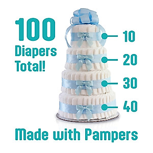 Classic Pastel Baby Shower Diaper Cake (4 Tier, Blue)