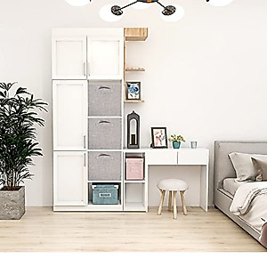 AYVANBER 4 PCS Cube Storage Boxes Foldable Fabric with Handles Shelf Organizer Baskets Bin for Toys Clothes Office Products Nursery Room Home Closet Drawers (Light Grey)