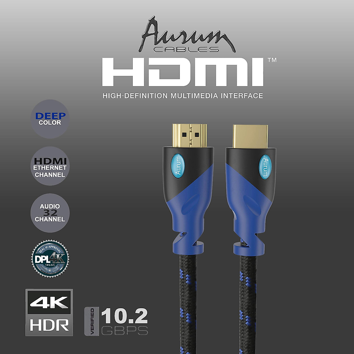 AURUM CABLES Ultra 4K HDMI Cable 4 ft Braided High-Speed HDMI Cord Supports TV, Gaming, Ethernet, HDR, ARC, UHD, 3D, HDTV, 10.2 Gbps, Compatible with PC, Laptop, PS4, Xbox, Roku, Blue-ray, 5 Pack
