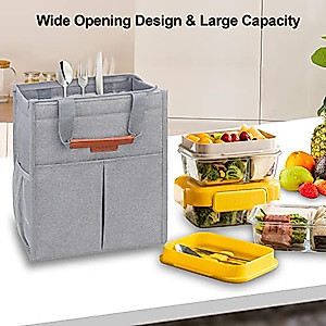 Lacdo Lunch Bag for Women Men Insulated Lunch Tote Bags Waterproof Reusable Lunch Box Soft Cooler with Pockets for Work Travel Picnic, Gray