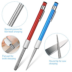 2 Pieces Diamond Retractable Knife Sharpener Steel Sharpening Rod for Kitchen Outdoor Serrated Stick Tools (Sky Blue, Red)