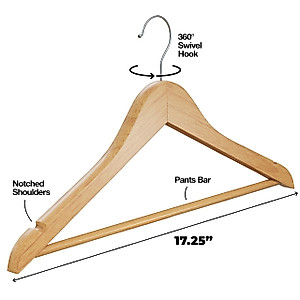 Home It Wooden Hangers 30 Pack - Natural Wood Durable Heavy Duty Coat Hangers Non Slip for Jacket, Shirt, Pants and Suit - Premium Solid Clothes Hangers for Closet with Chrome Swivel Hook