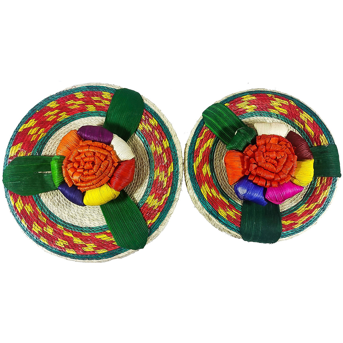 Handwoven Basket & Tortilla Cloths by Jacq & Jürgen - 2 Pack Natural Medium and Large Floral Bundle – 100% Palm Mexican Art