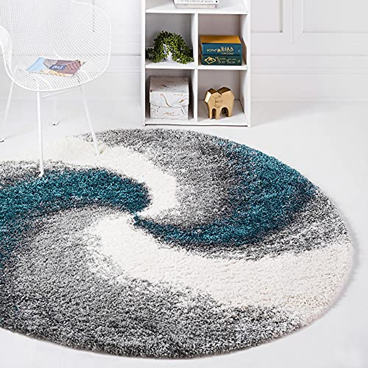 Rugs.com Soft Touch Shag Collection Round Rug – 8 Ft Round Turquoise Shag Rug Perfect for Kitchens, Dining Rooms
