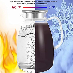 Bunhut Glass Pitcher with Lid,68 oz Water Pitcher for Hot Cold Drinks,Glass Water Pitcher with Insulated Handle,Large Glass Water Jar Made of High Borosilicate Glass,Easy to Clean