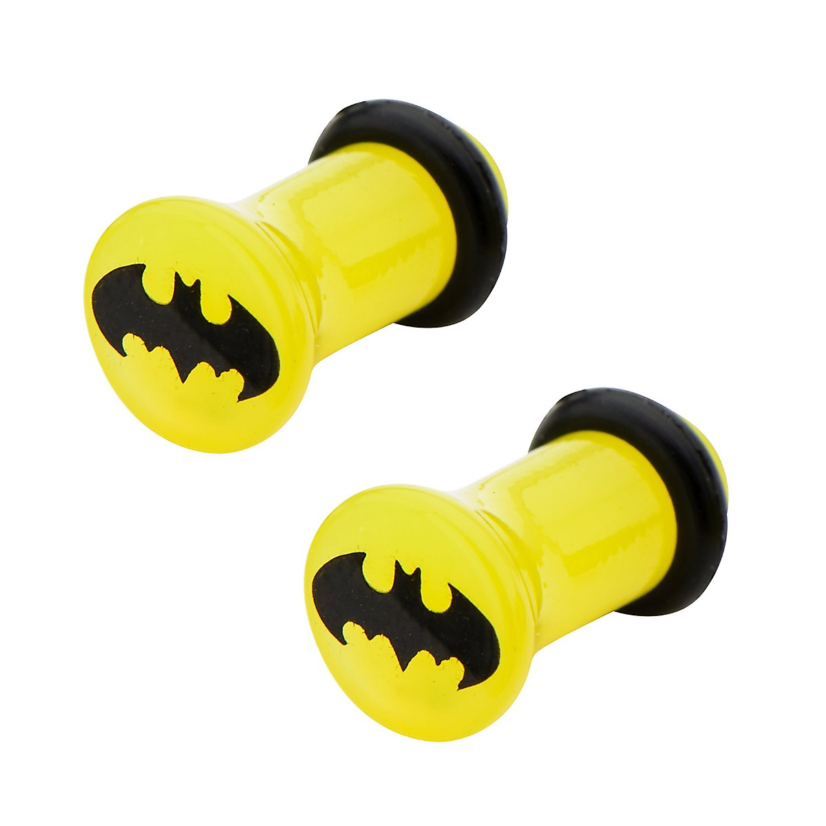 DC Comics Officially Licensed Unisex Batman Single Flare Yellow Acrylic Plugs, One Size. Comes with Official Hanging Licensed Card