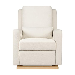 Babyletto Sigi Electronic Power Recliner and Glider with USB Port in Ivory Boucle with Light Wood Base, Greenguard Gold and CertiPUR-US Certified