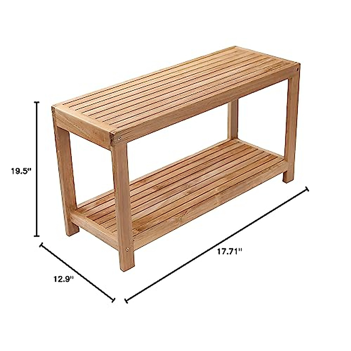 NORDIC STYLE TEAK Wood Shower Stool and Spa Bench with Shelf, Teak Shower Bench for Indoor and Outdoor Use, Teak Storage Bench, Teakwood Shower Bench, Natural Teak Finish, 35"