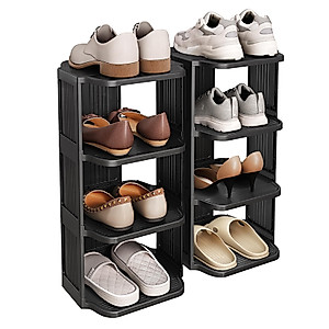 Kitstorack Small Shoe Rack, 8 Tiers Stackable Shoe Rack for Closet DIY Free Standing Shoe Organizer Vertical Shoe Rack for Small Spaces and Narrow Spaces, Plastic