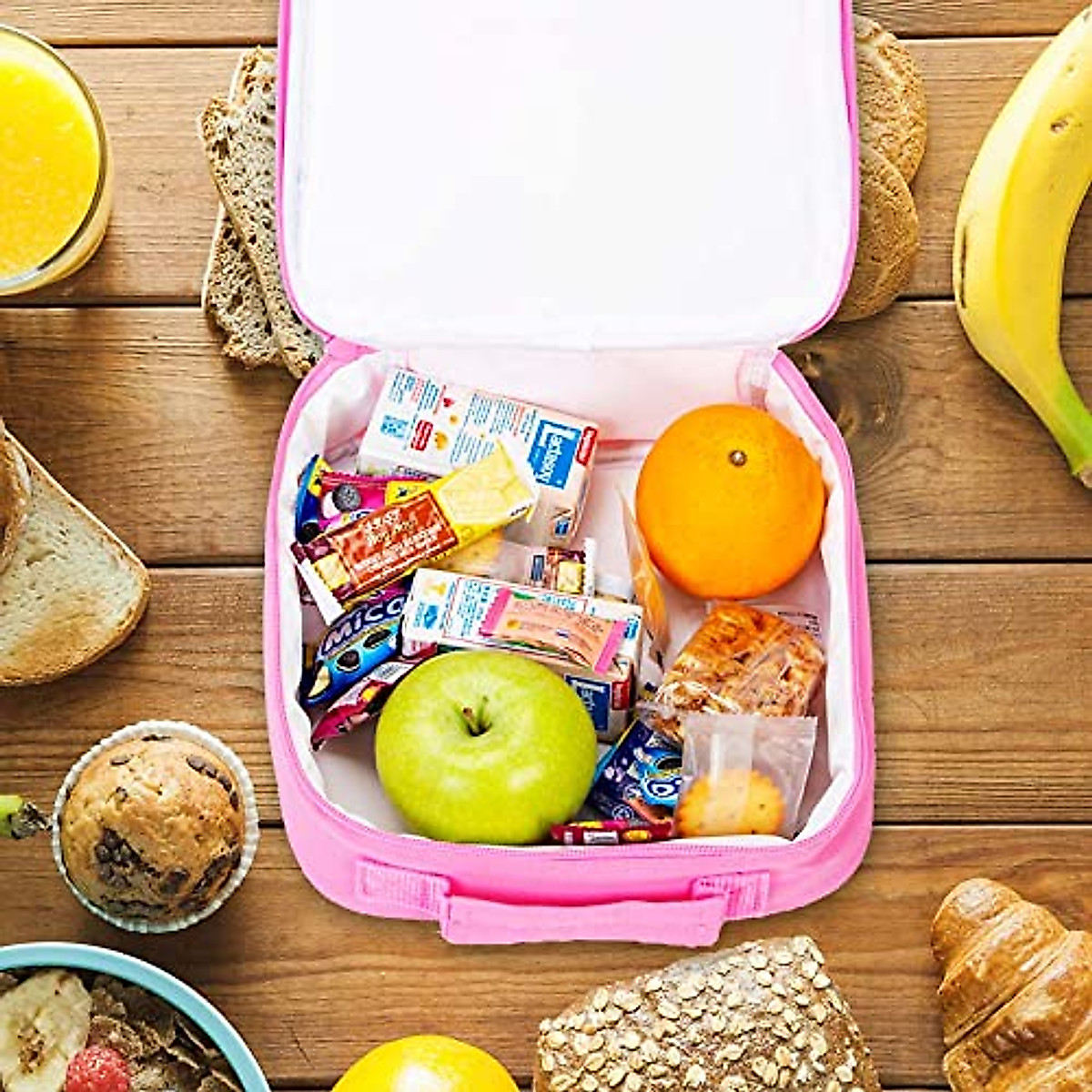 AGSDON 4PCS Kids Backpacks for Girls, 16" Little Kid Unicorn Sequin Elementary School Bookbag and Lunch Box - Pink