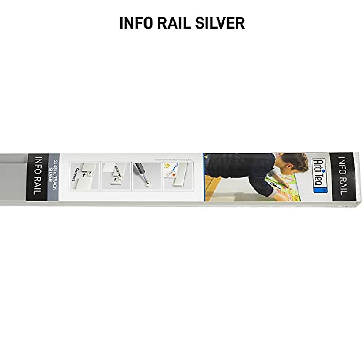 2x48-in. Art Display for Kids Artwork, Picture Rail in Silver for displaying Photos, Artworks, Posters, Notes, Documents at School, Home or Office - Ticket Holder for Restaurant, Wall Gallery