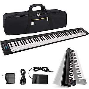 Pyle Electric Keyboard Piano 88 Keys - Portable Foldable Digital Piano Keyboard With Bluetooth, 128 Rhythms/Tones,Semi weighted keys, Sustain Pedal, Piano Bag - for Beginners, Kids,Adult -PKBRD8100