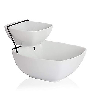 Buyajuju Chip and Dip Serving Set, 2 Tier Chip and Dip Bowls with Stand, Tiered Serving Stand, Food Server Display for Parties, Entertaining