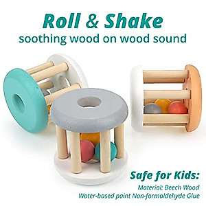 DUCKBOXX XX Wooden Rattle Rollers for Babies Ages 0m – 2yrs (White Base - 3pcs)