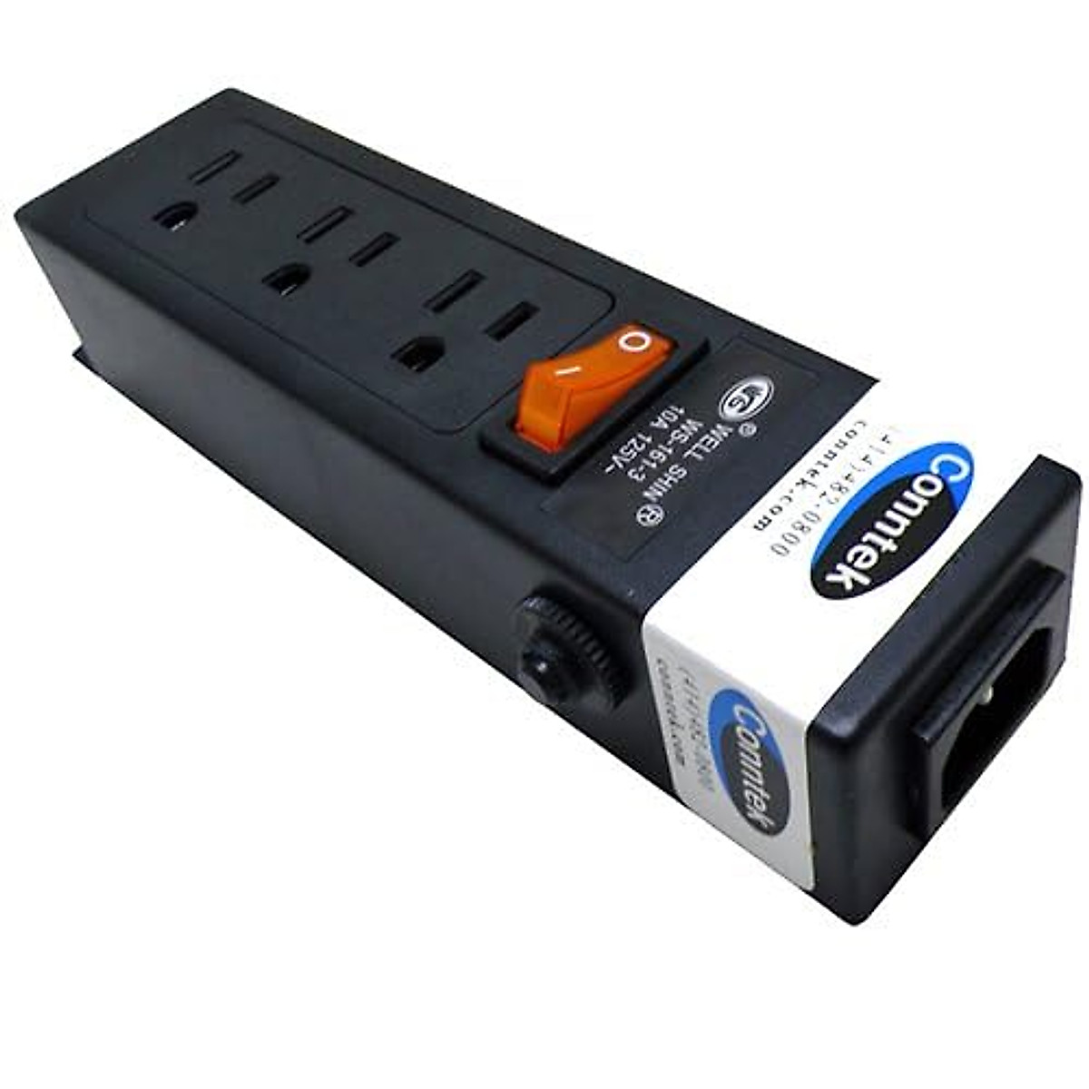 Conntek Power Strip 125V 7-1/2-Inch Housing IEC C14 to U.S 3 Prong Power Strip 3 Outlets with AC Adapter Space, Black