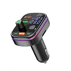 Bluetooth 5.0 FM Transmitter for Car - Cigarette Lighter Aux Port Car Wireless MP3 Adapter with Microphone HiFi Bass Sound Music Adaptor Radio Transmitter & USB PD Fast Charging Port car Accesories