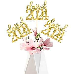 ALISSAR 10 Pack Double Sided Gold Class of 2024 Graduation Party Centerpiece Sticks, Table Toppers for 2024 Graduation Party Decoration Party Supplies(Gold) (gold)