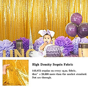 AMZLOKAE Sequin Backdrop Curtain Gold 4FTx7FT Shimmer Curtain Panels Photography Backdrop Sequin Fabric Backdrop Baby Shower Curtains Glitter Backdrop for Wedding/Party