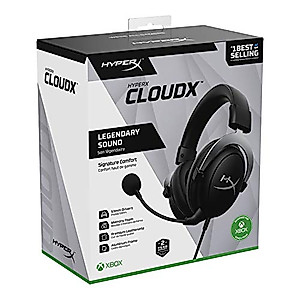 HyperX CloudX, Official Xbox Licensed Gaming Headset, Compatible with Xbox One and Series X|S, Memory Foam Ear Cushions, Detachable Noise-Cancelling Mic, in-line Audio Controls,Black/ Silver